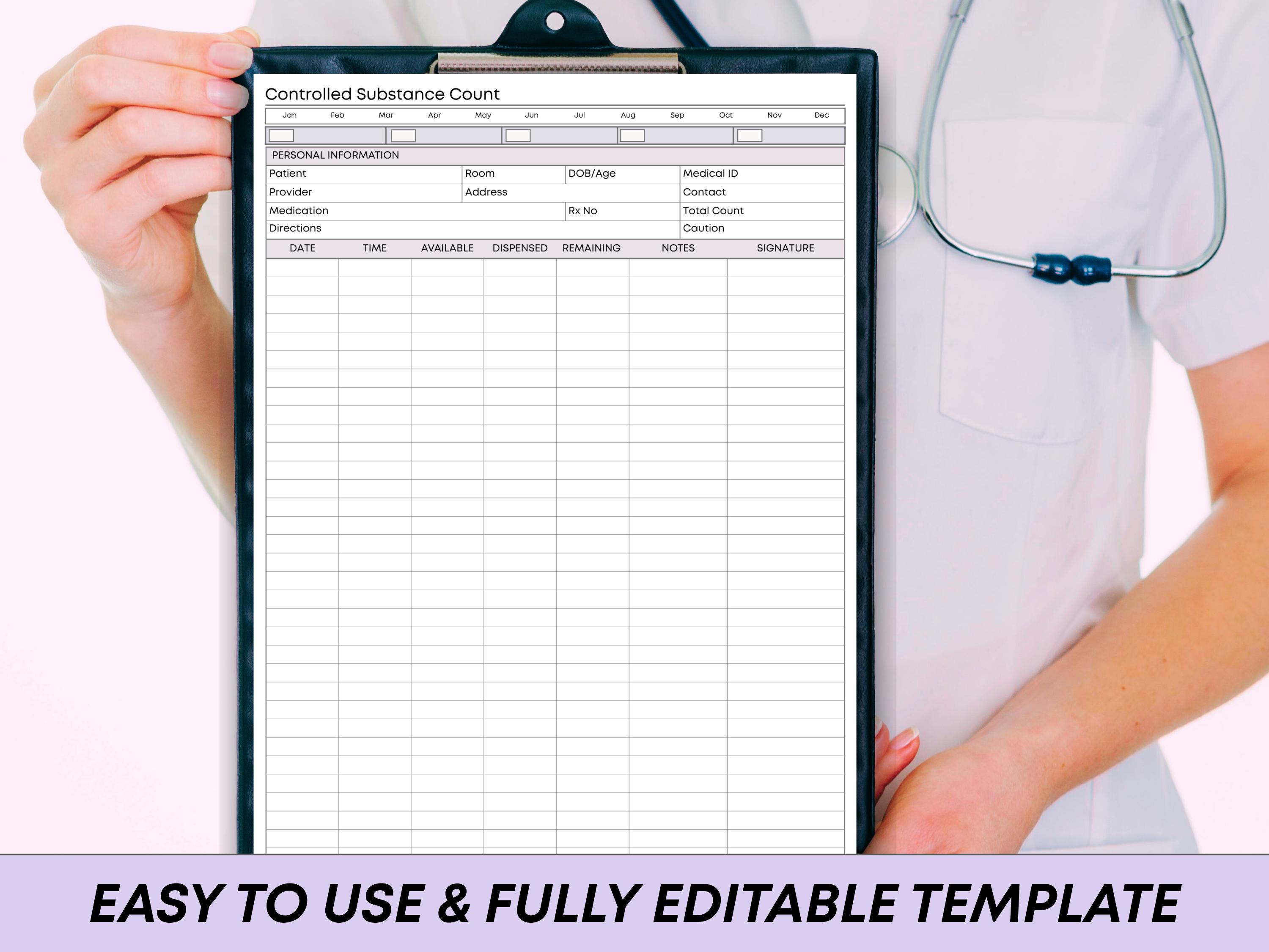 Controlled Substance Count Log - Nurse Narcotics Medication Inventory ...