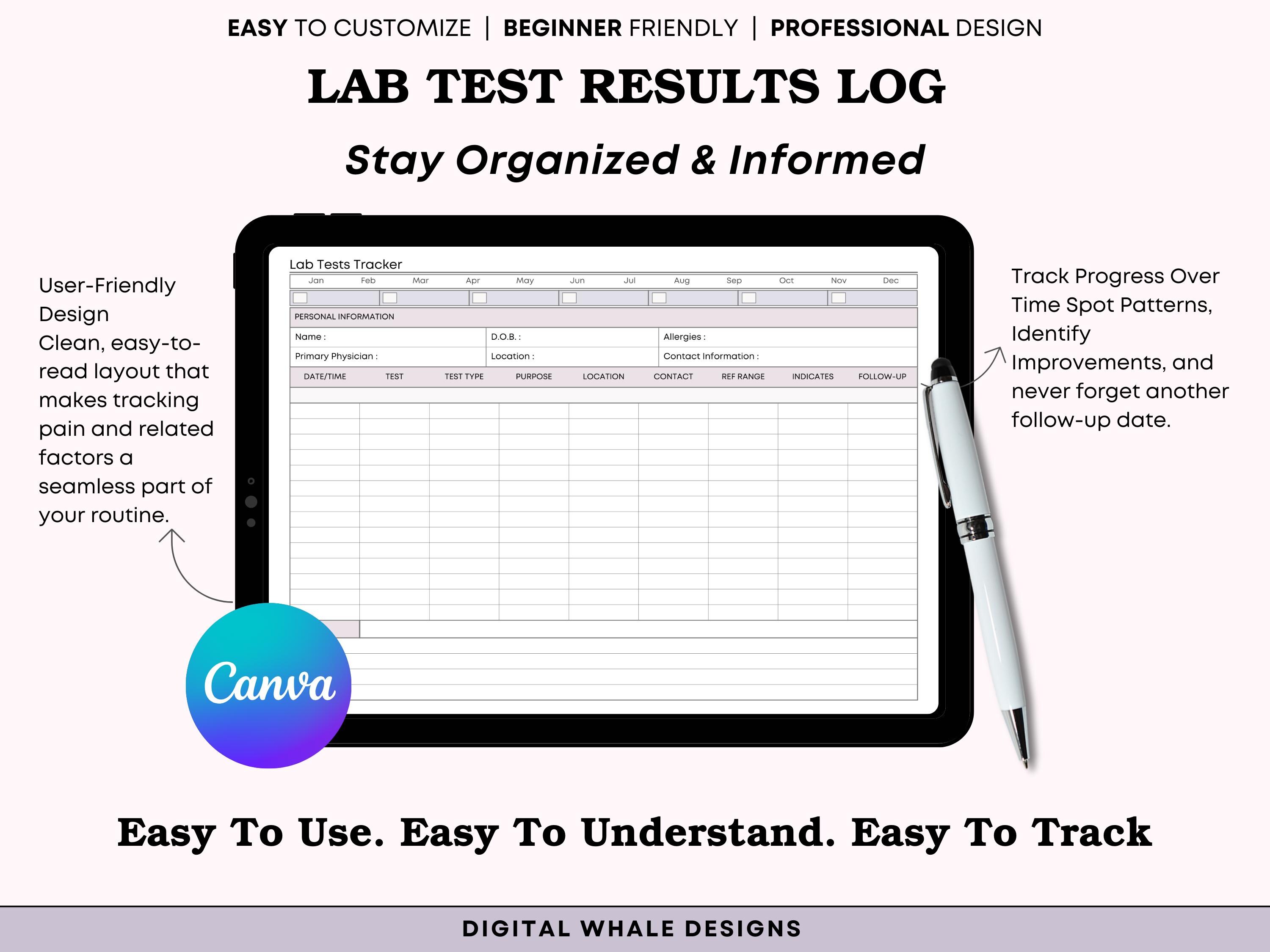 Lab Results Tracker Printable | Medical Test Log | Health Record ...