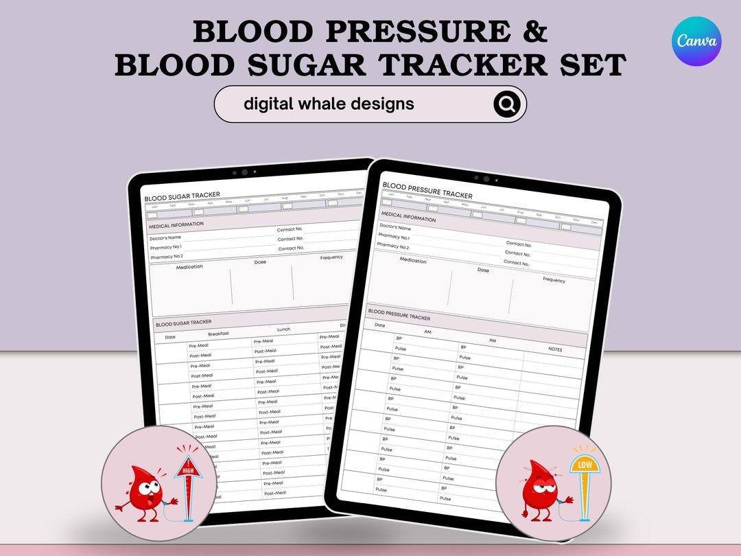 Blood Pressure & Blood Sugar Tracker | Printable BP and Glucose Log ...