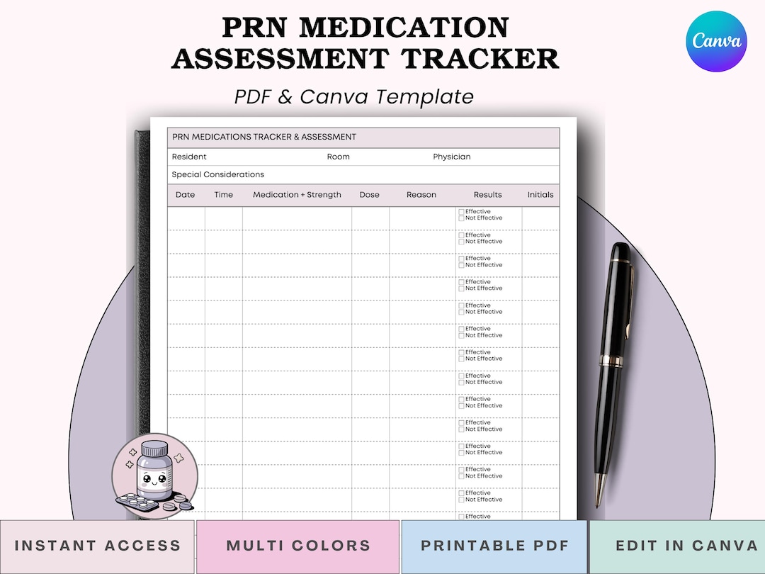 PRN Medication Assessment & Administration Log - Printable LTC MAR ...