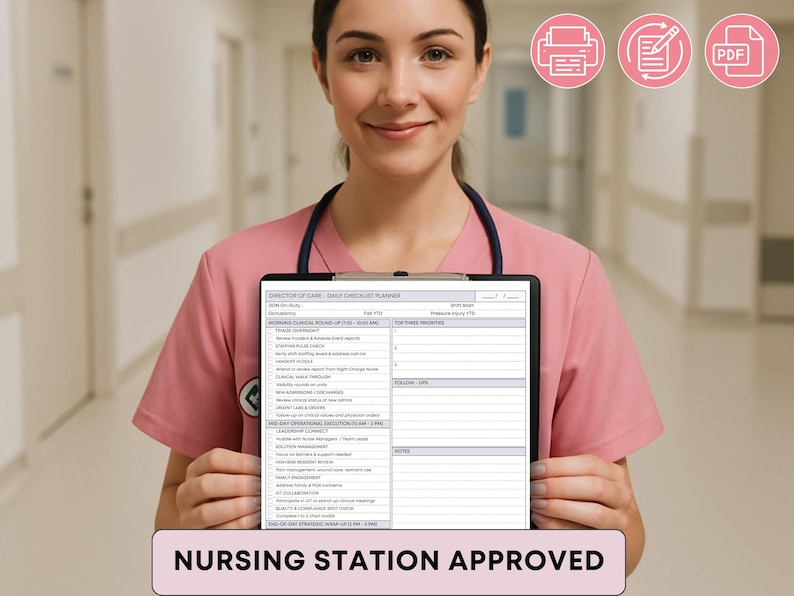 Director of Care Nursing Manager Daily, Weekly Checklist & Compliance ...