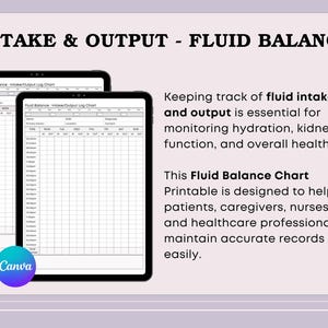 Fluid Balance Chart Printable | Daily Intake & Output Tracker | Medical ...