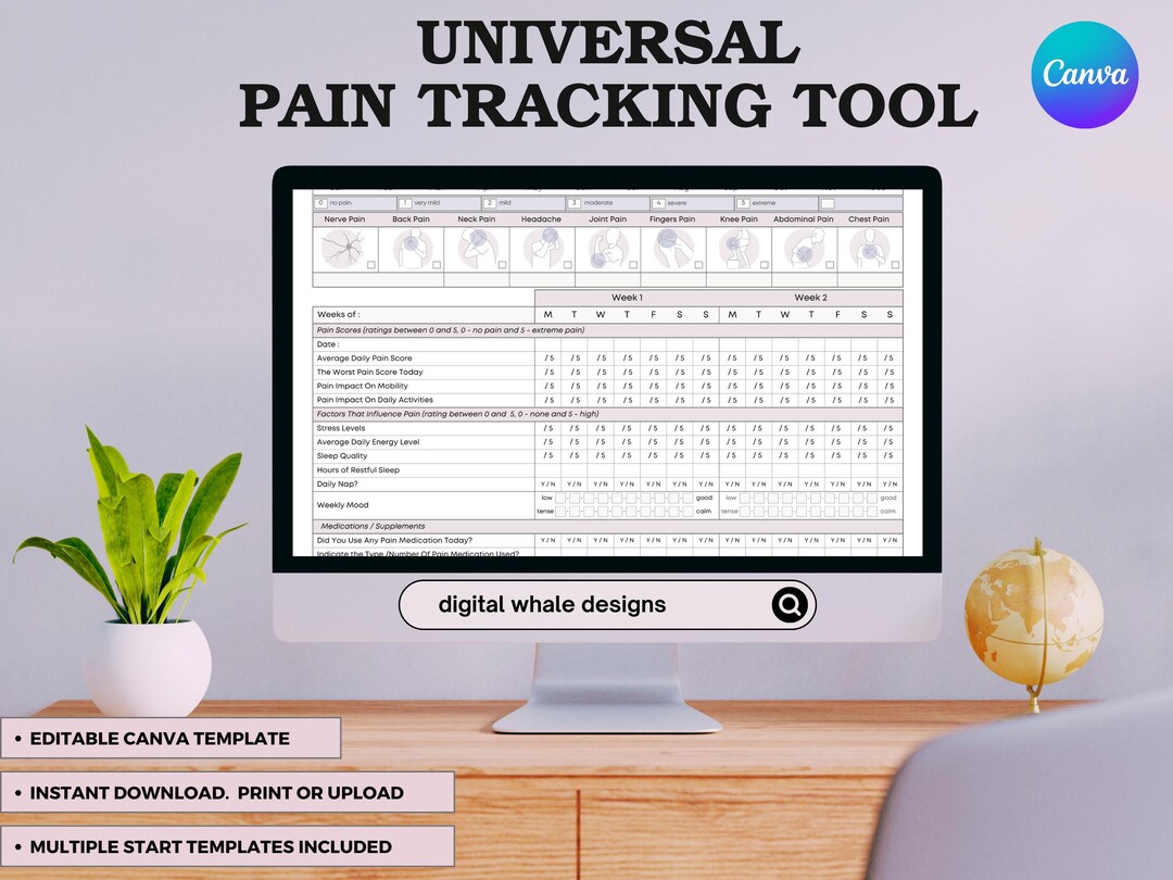 Universal Pain Tracker Printable | Chronic Pain Log | Daily & Weekly ...