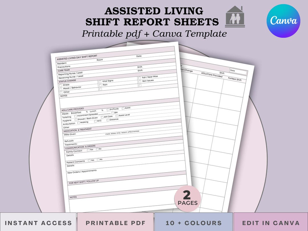 Assisted Living Shift Report Sheets | Unit Roster Nursing Handoff Tool ...