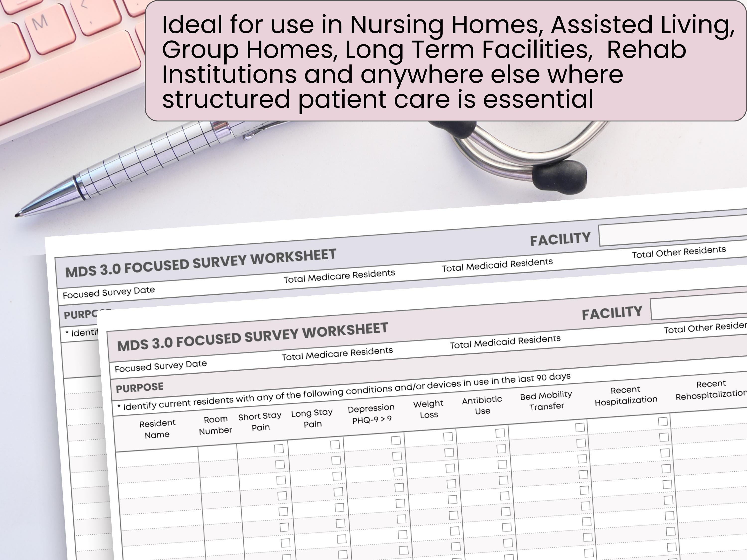MDS 3.0 & Survey Prep Tracker Worksheets for Dons| Nursing Home Quality ...