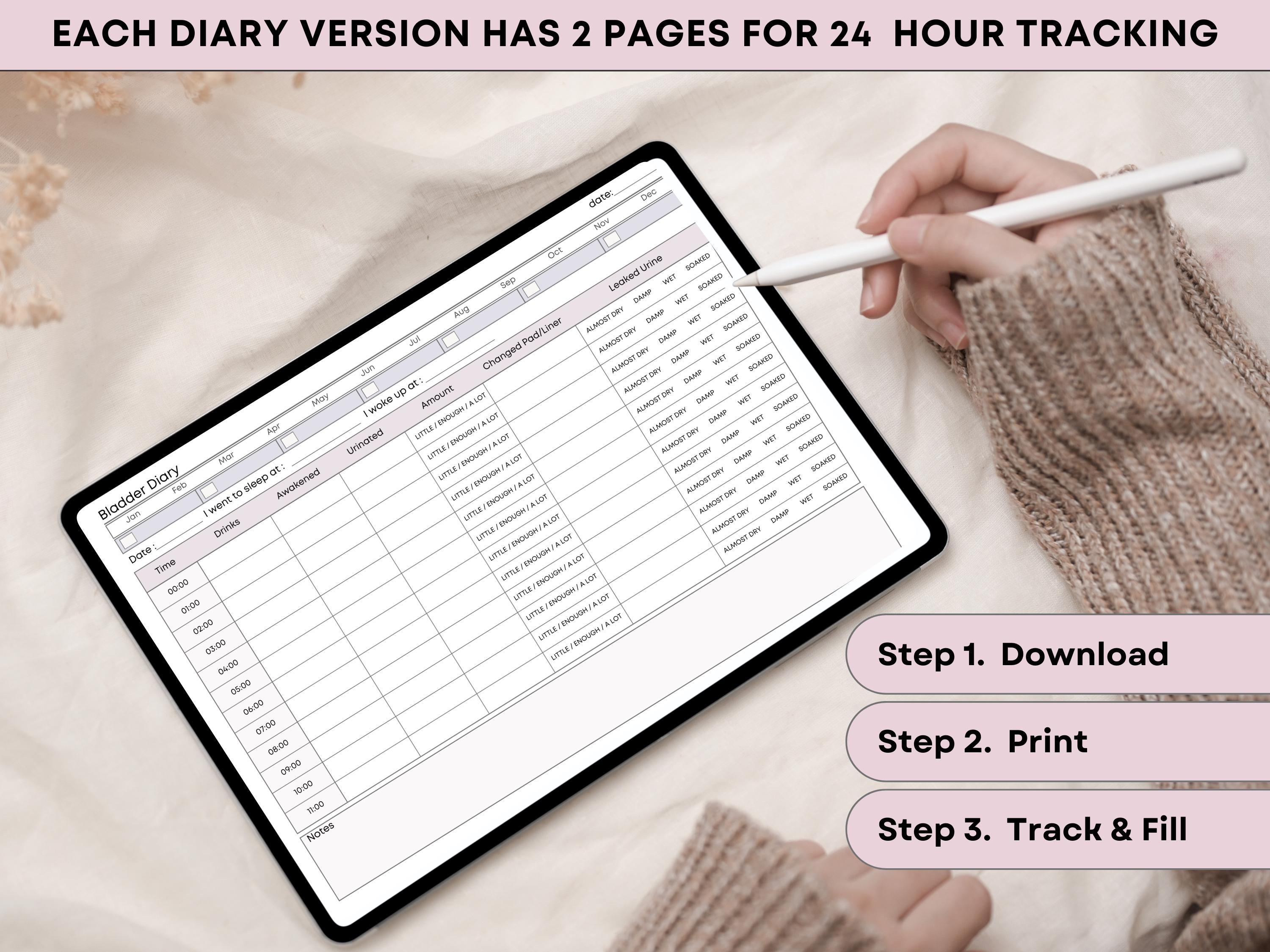 Printable Bowel & Bladder Diary Set: 3-day Pelvic and Digestive Health ...