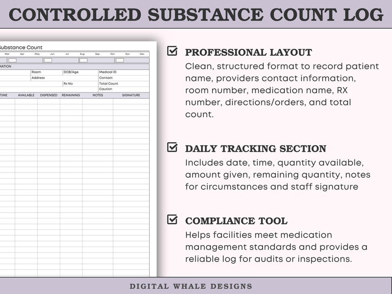 Controlled Substance Count Log - Nurse Narcotics Medication Inventory ...