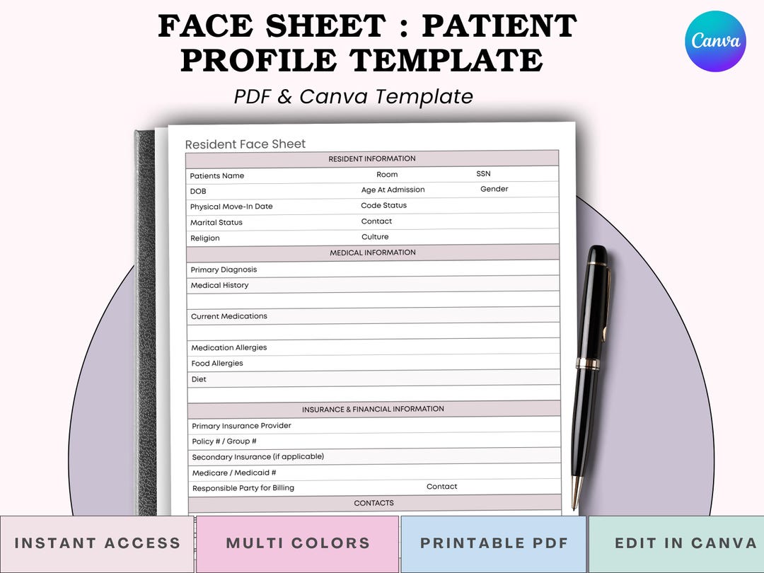 Patient Face Sheet | Assisted Living, Group Home & Nursing Home Medical ...