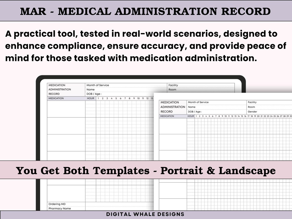 MAR Medication Administration Record Printable Template PDF, in Nursing ...