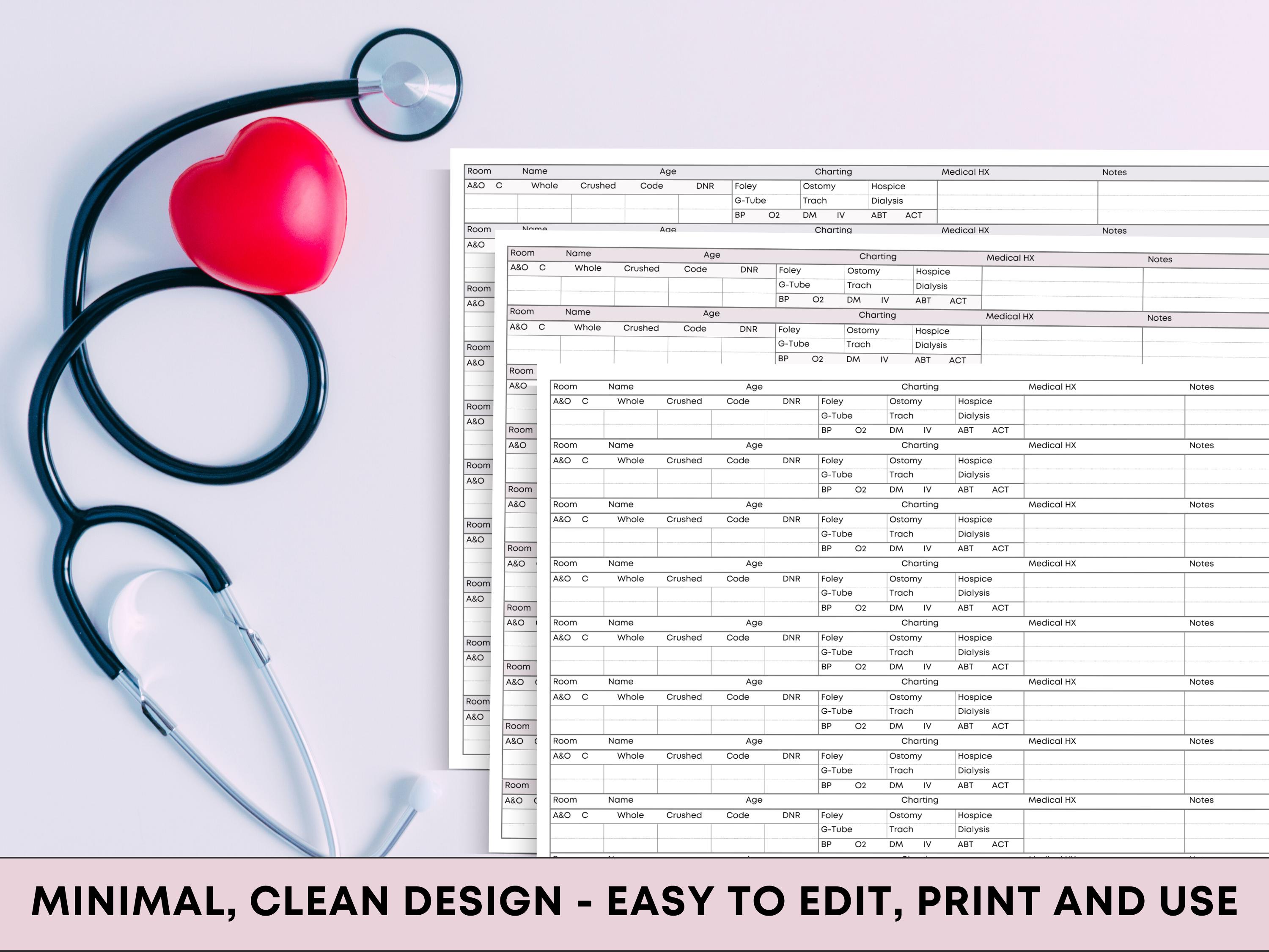 Long Term Care Nursing Report Sheet for 10 Patients, Ltc, Snf, Lpn, Cna ...