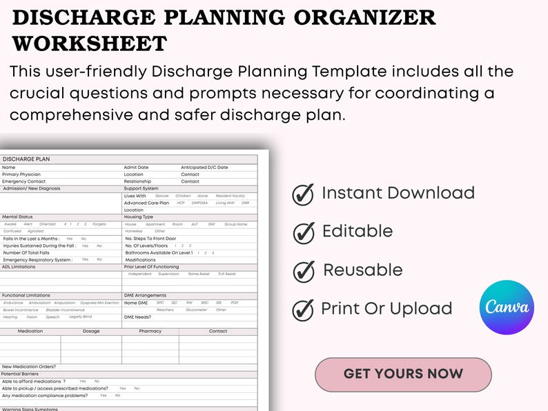 Discharge Planning Assessment Organizer Form - Nursing Case Manager ...