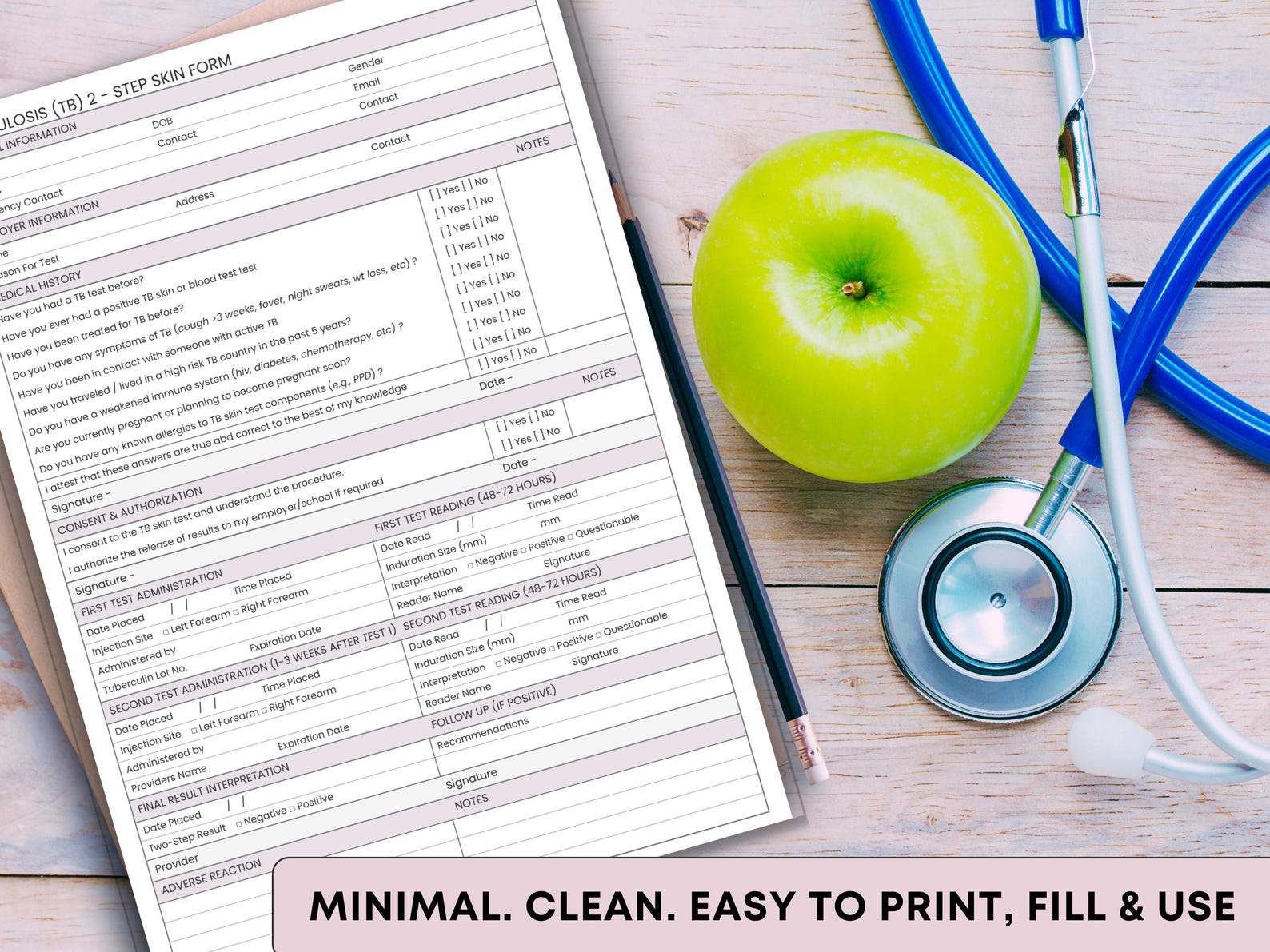 2 Step (TB) Tuberculosis Test Form - One Page - Nurse Compliance ...
