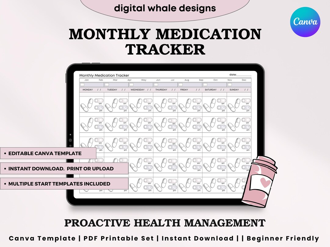 Monthly Medication Tracker Printable | Cute Pill Tracker | AM PM ...