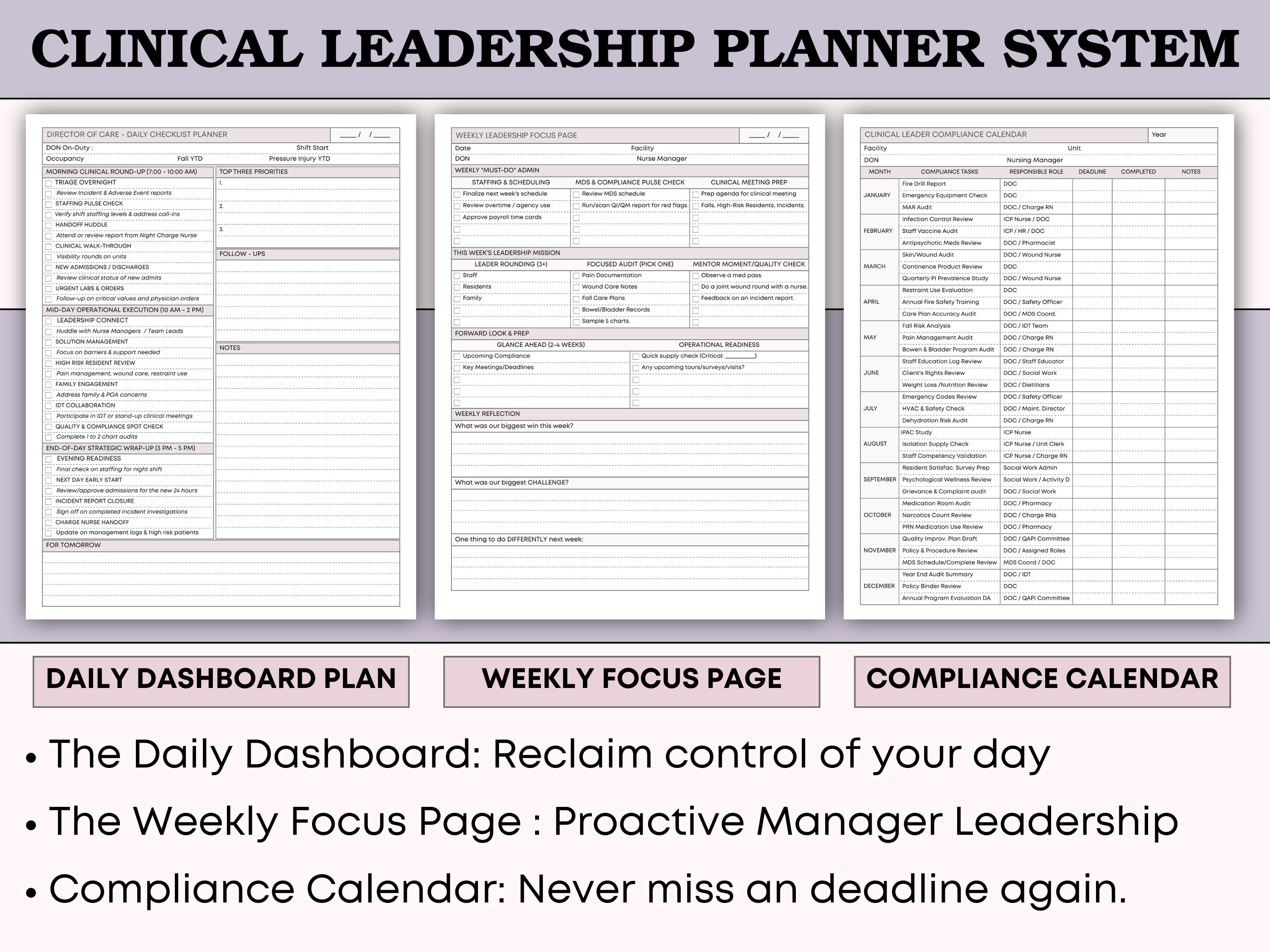 Director of Care Nursing Manager Daily, Weekly Checklist & Compliance ...