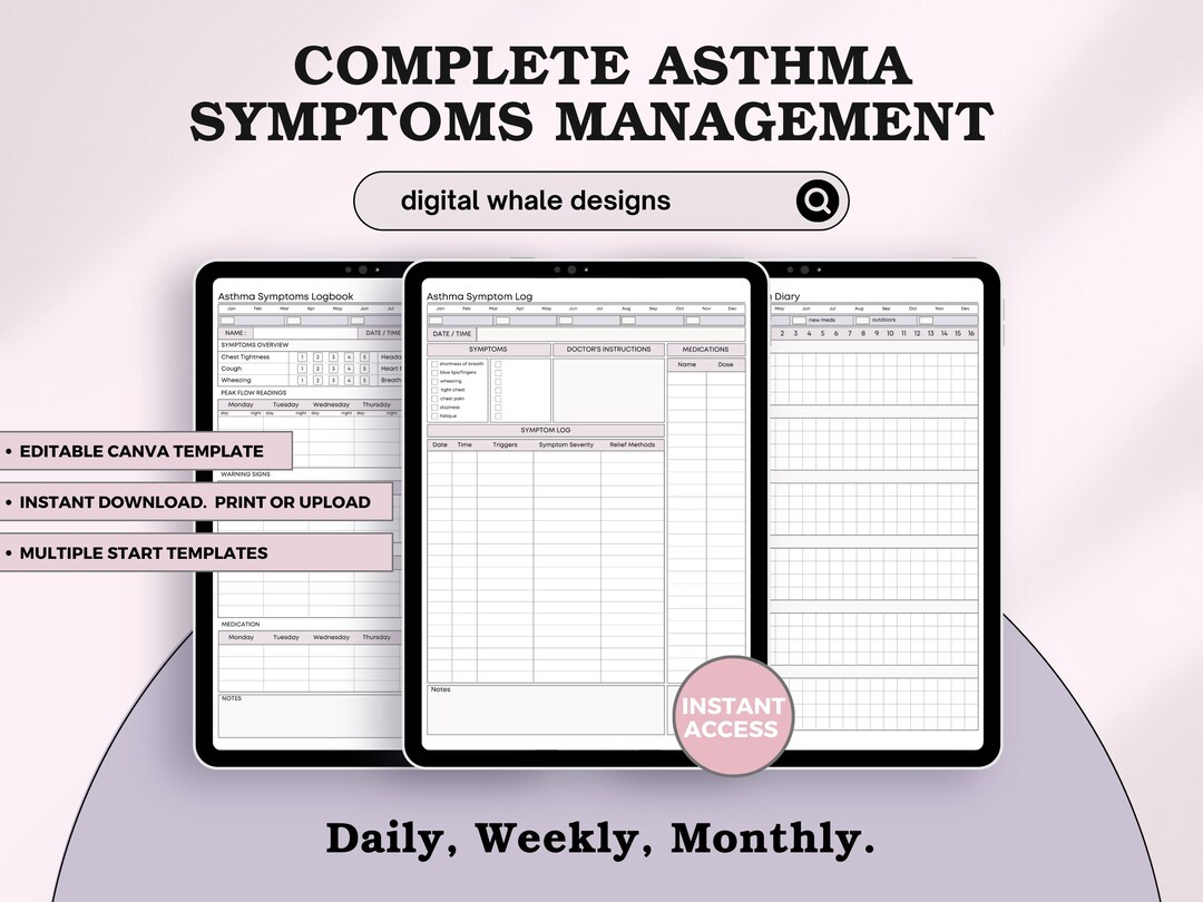 Asthma Attack Tracker Bundle - Peak Flow & Symptom Log for Kids/adults ...