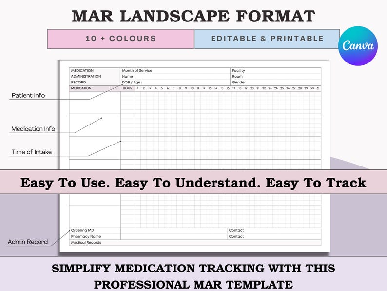 MAR Medication Administration Record Printable Template PDF, in Nursing ...