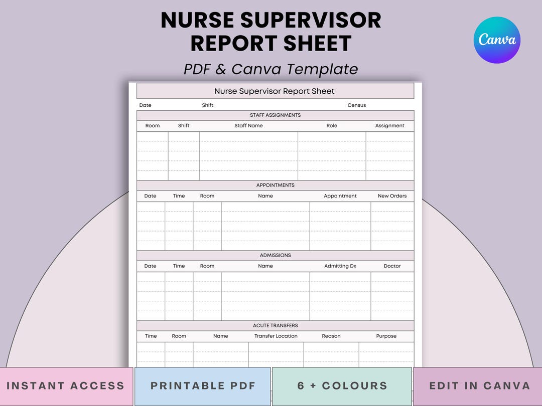 Nursing Supervisor Report Sheet - SNF, LTC Nursing Home, Staff Lead ...