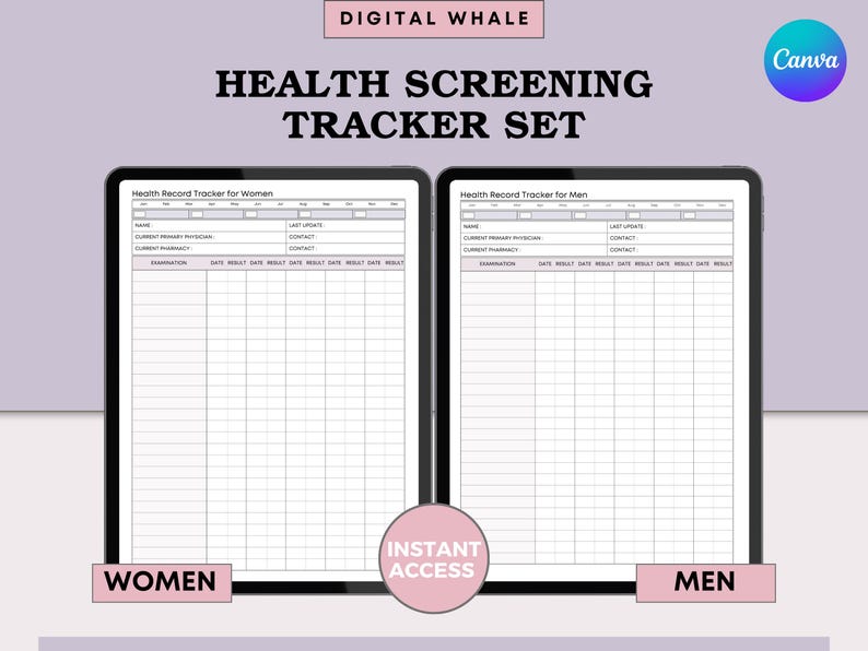 Health Tracker Printable | Medical Exam and Screening Log | Doctor and ...