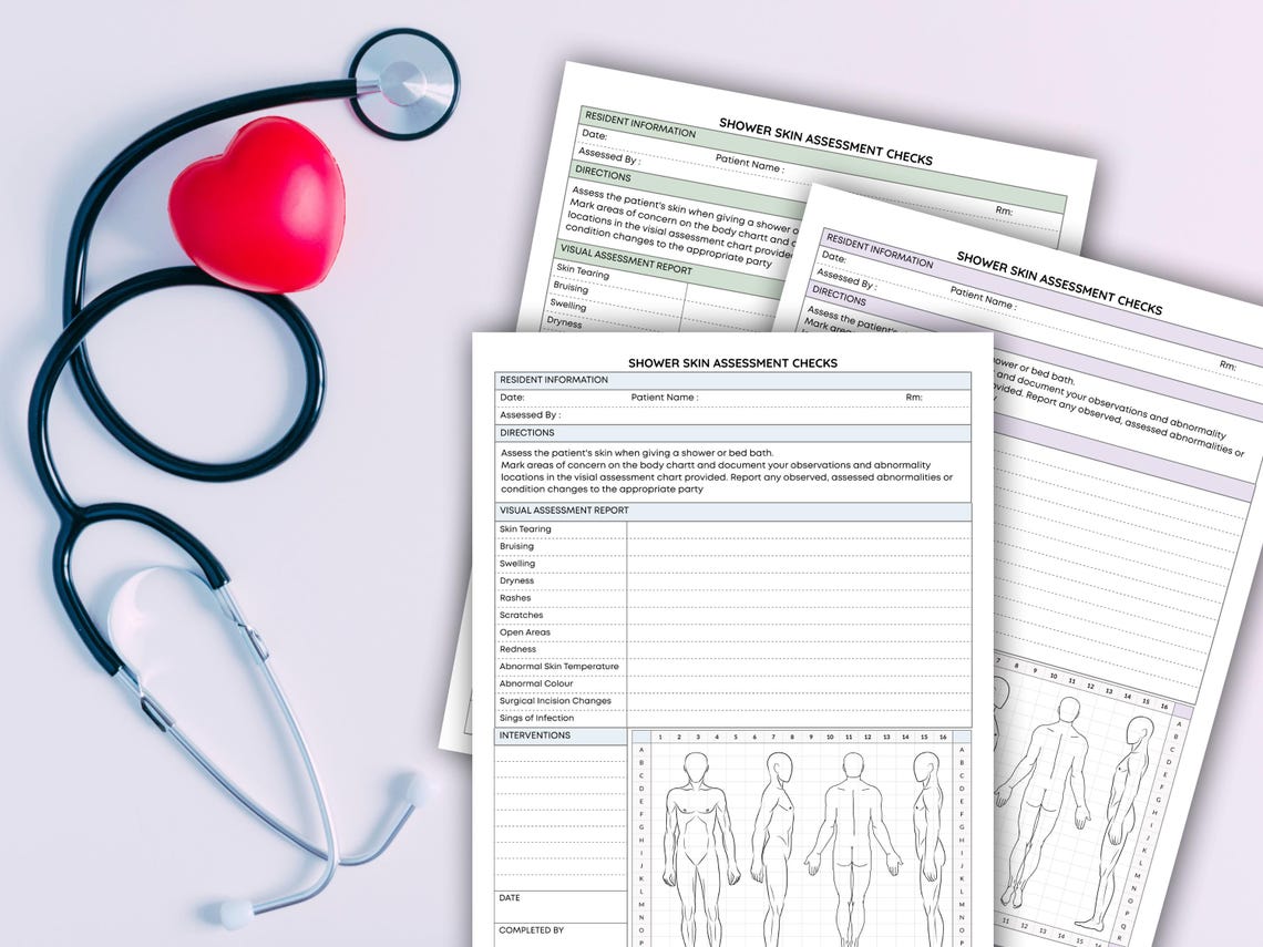 Shower Skin Check Sheet - Nursing Assessment Form, Wound Care ...