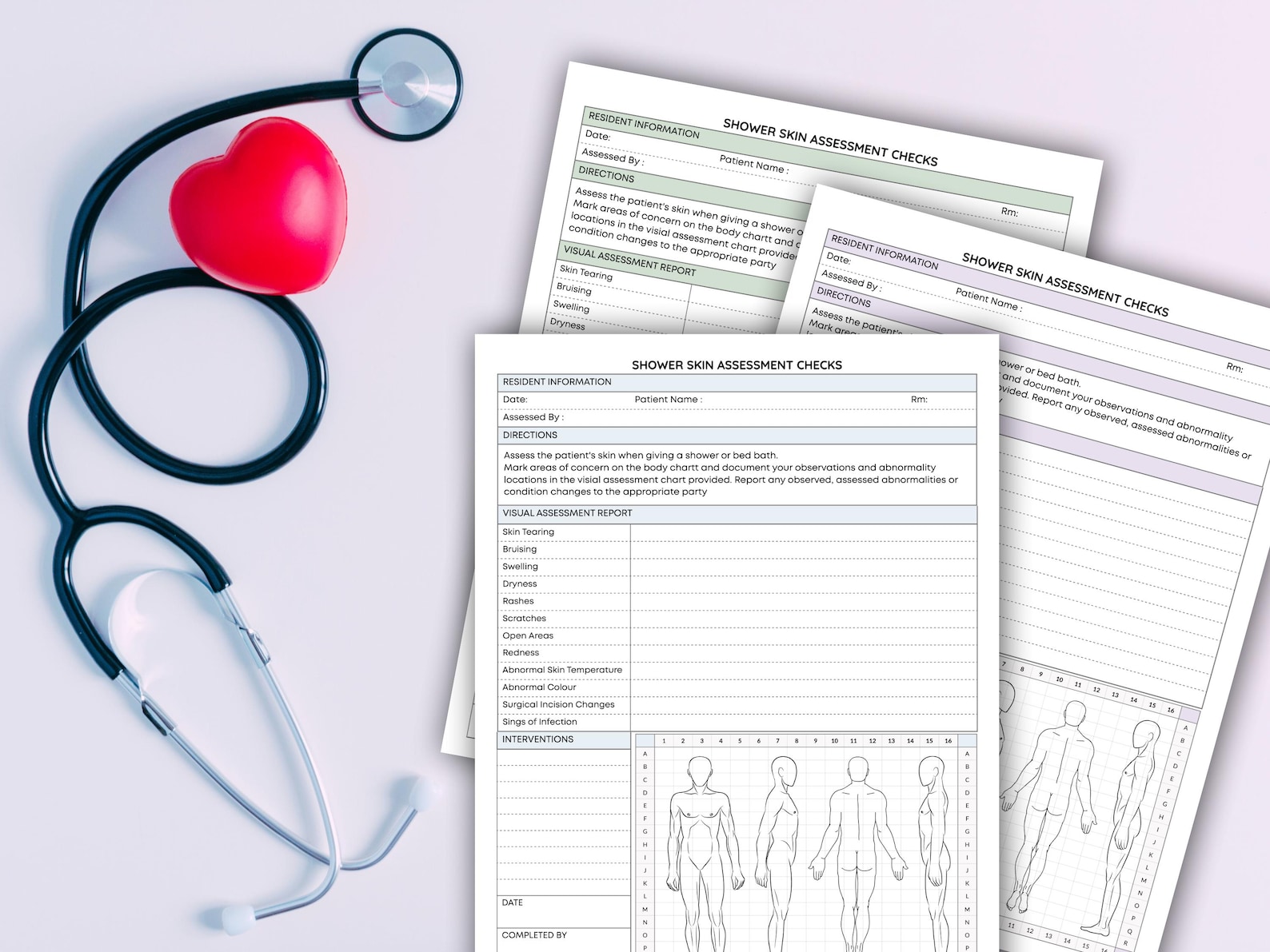 Shower Skin Check Sheet - Nursing Assessment Form, Wound Care ...