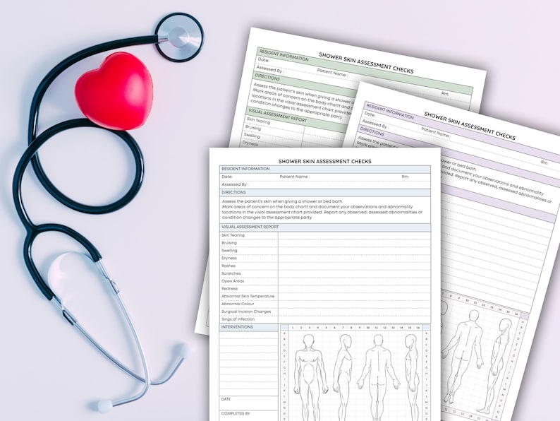 Shower Skin Check Sheet - Nursing Assessment Form, Wound Care ...