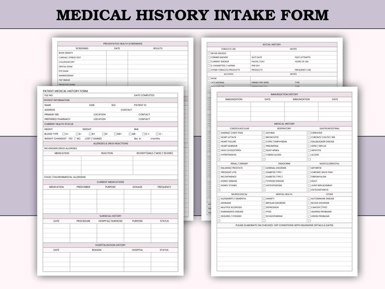 Patient Medical History Intake Form - Inpatient & Outpatient Clinics ...