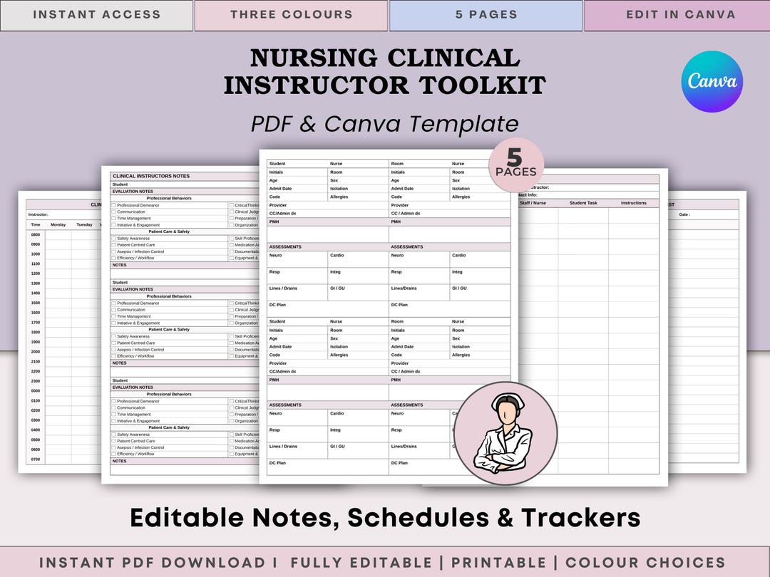 Nursing Clinical Instructor Organization Kit - Editable Nurse Report ...