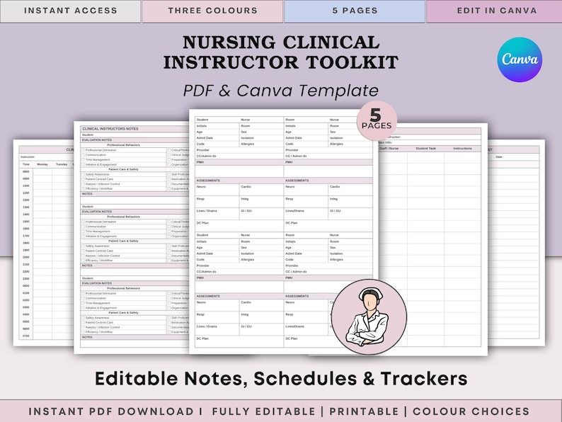 Nursing Clinical Instructor Organization Kit - Editable Nurse Report ...