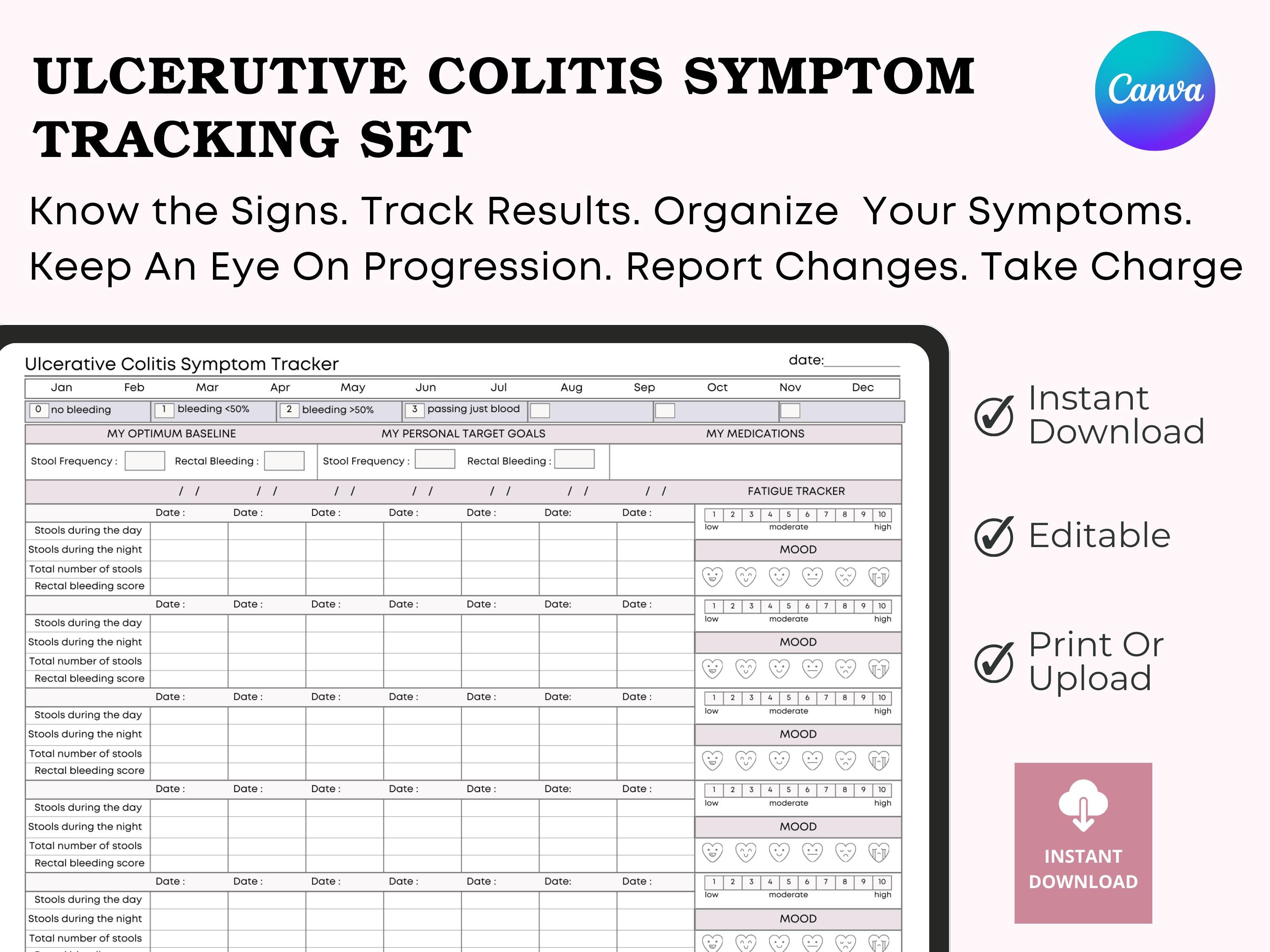 Ulcerative Colitis Tracker, IBD Symptom Log, Bowel Movement Tracker, Digestive Health Journal ...