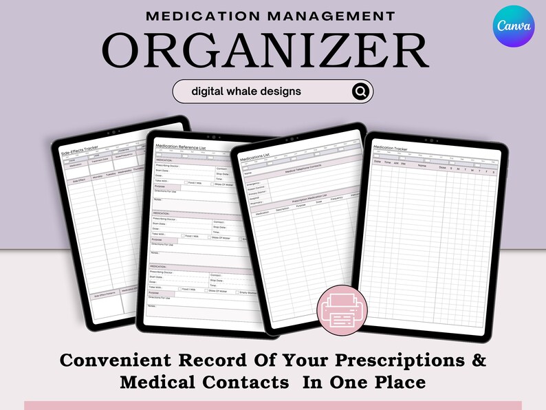 Medication Tracker Printable | Med List, Weekly Log, Side Effects ...