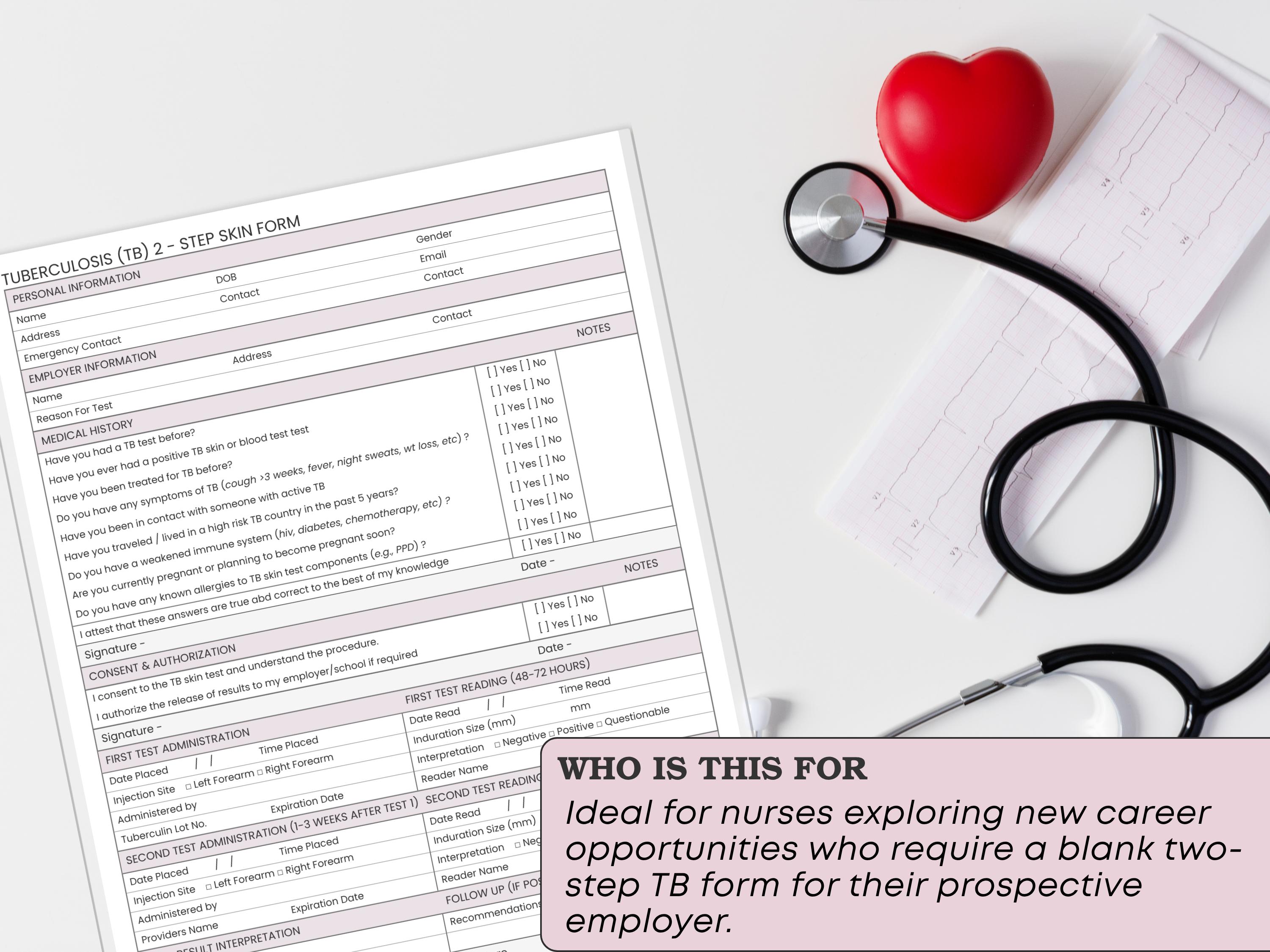 2 Step (TB) Tuberculosis Test Form - One Page - Nurse Compliance ...