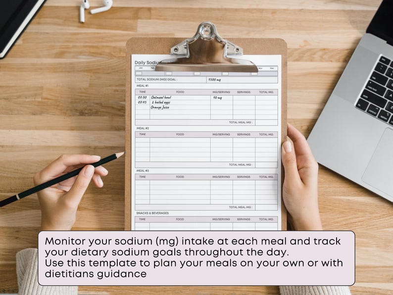 Daily Sodium Tracker | Printable Food Journal | Low Sodium Diet Log ...