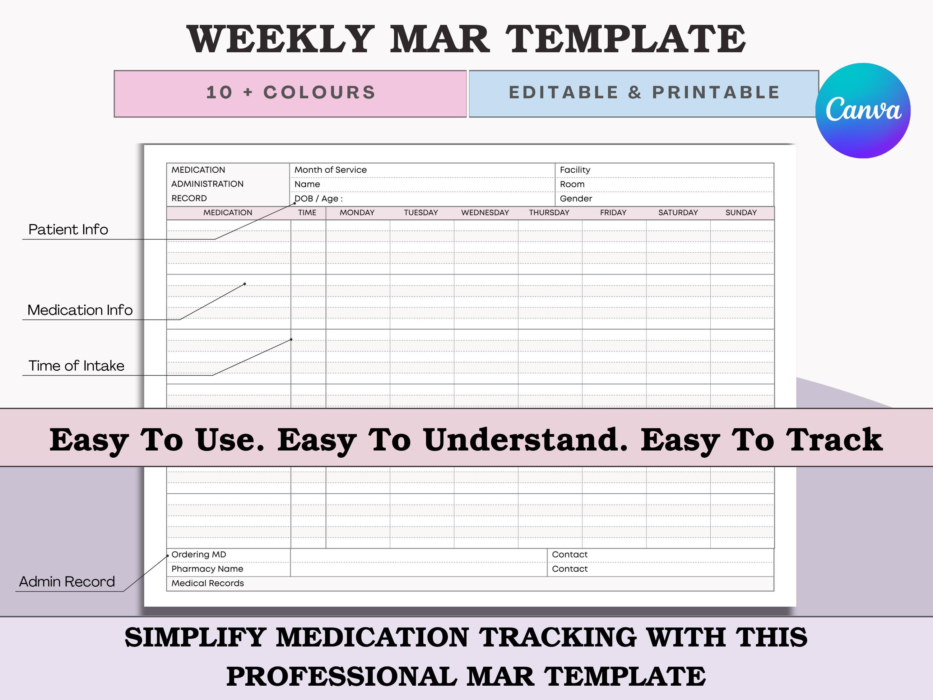 MAR Weekly Medication Administration Record Template - LTC, Nursing ...