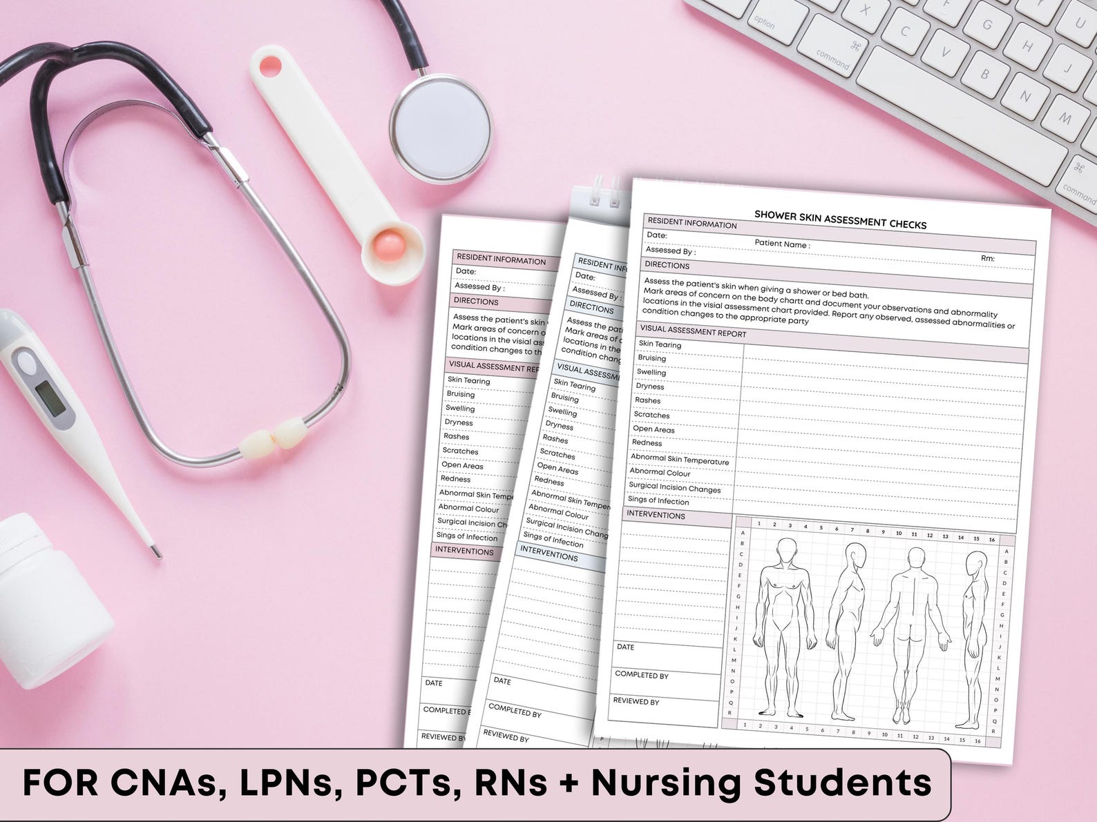 Shower Skin Check Sheet - Nursing Assessment Form, Wound Care ...