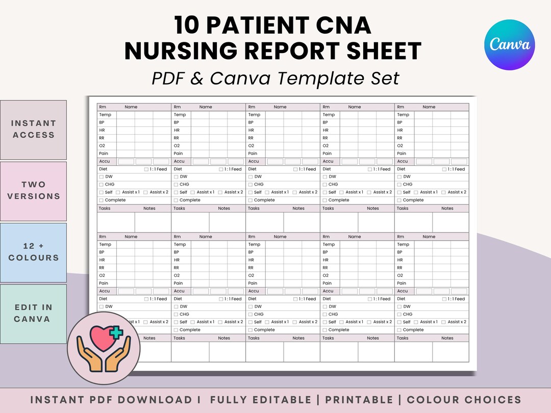 10-patient Nursing Vitals Report Sheet - Accu Checks, Tasks - CNA, PCT ...