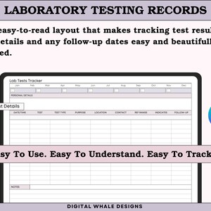 Lab Results Tracker Printable - Medical Test Log, Health Record Binder ...