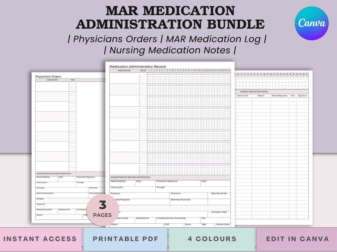 Medication Administration Record (MAR) Printable PDF - Nurse ...