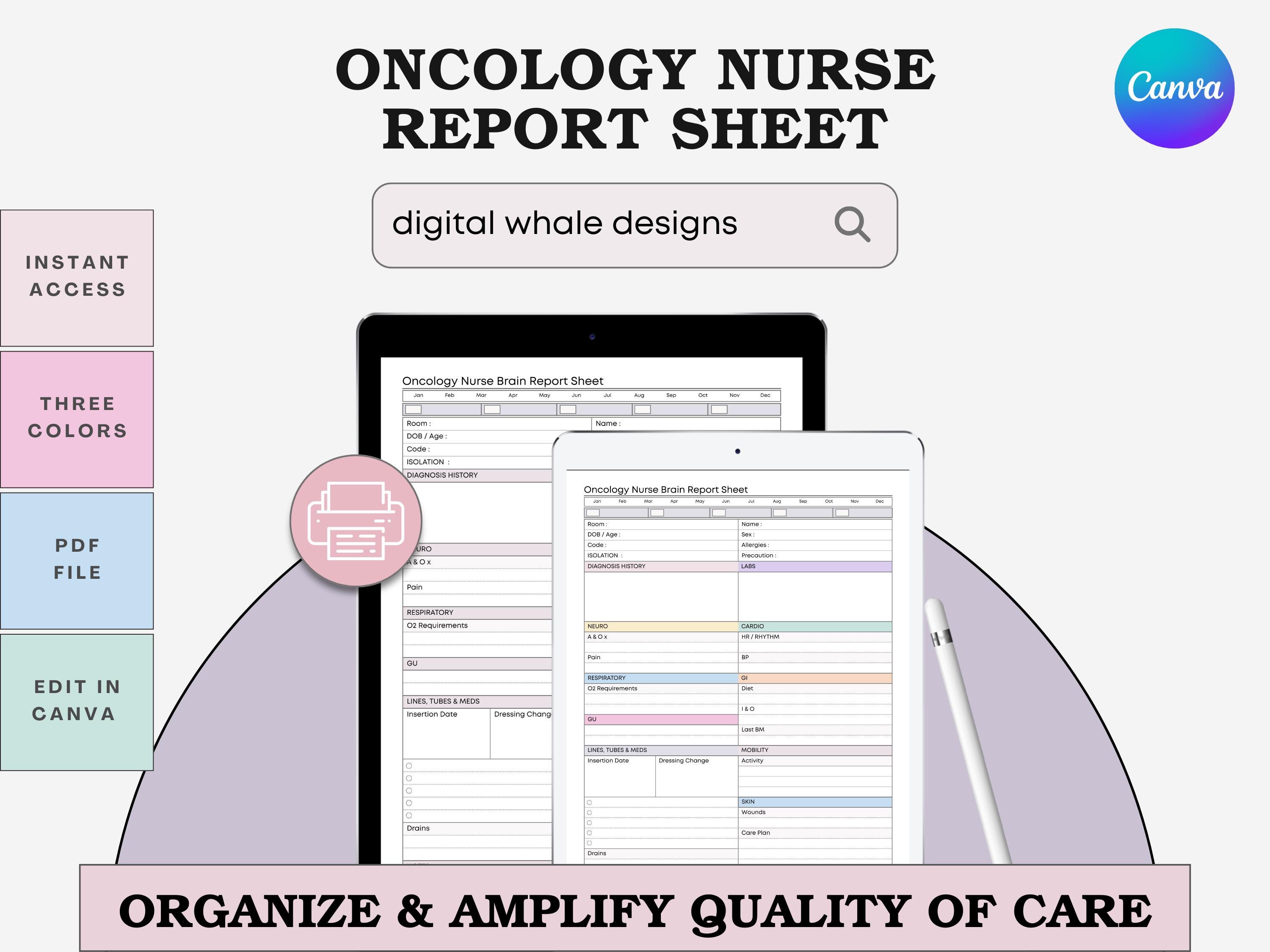 Editable Oncology Nursing Report Sheet, Med-surg Report Sheet ...