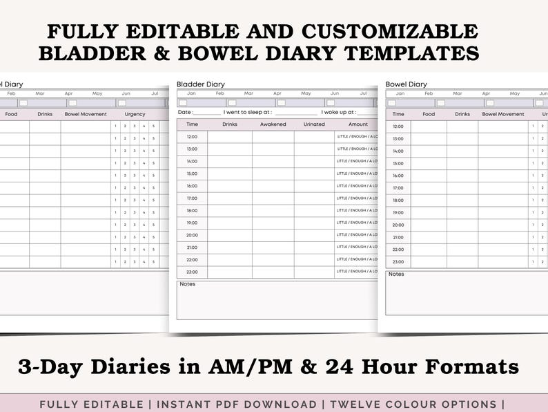 Printable Bowel & Bladder Diary Set: 3-day Pelvic and Digestive Health ...