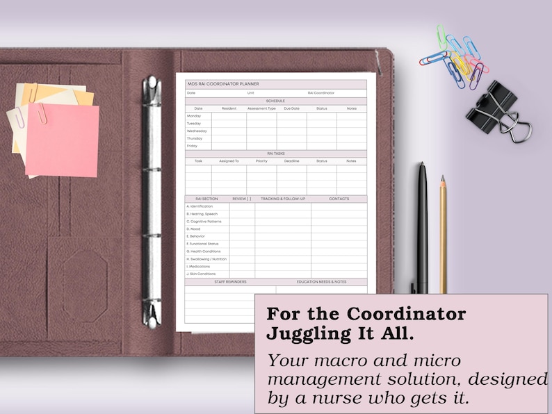 MDS RAI Coordinator Daily Planner for Long Term Care | Mds Assessment ...