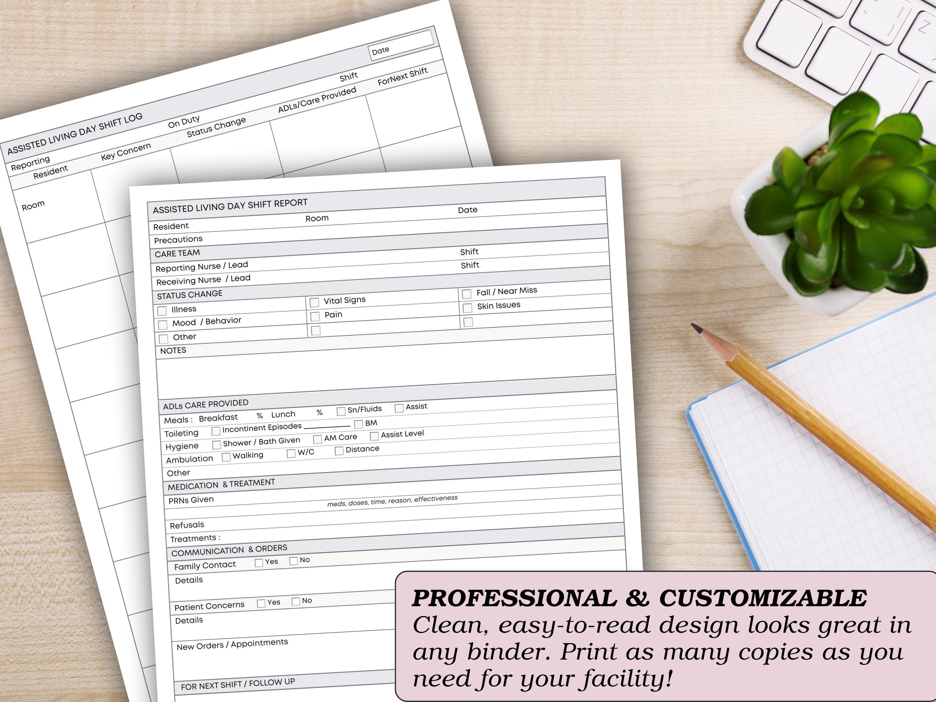 Assisted Living Shift Report Sheets | Unit Roster Nursing Handoff Tool ...