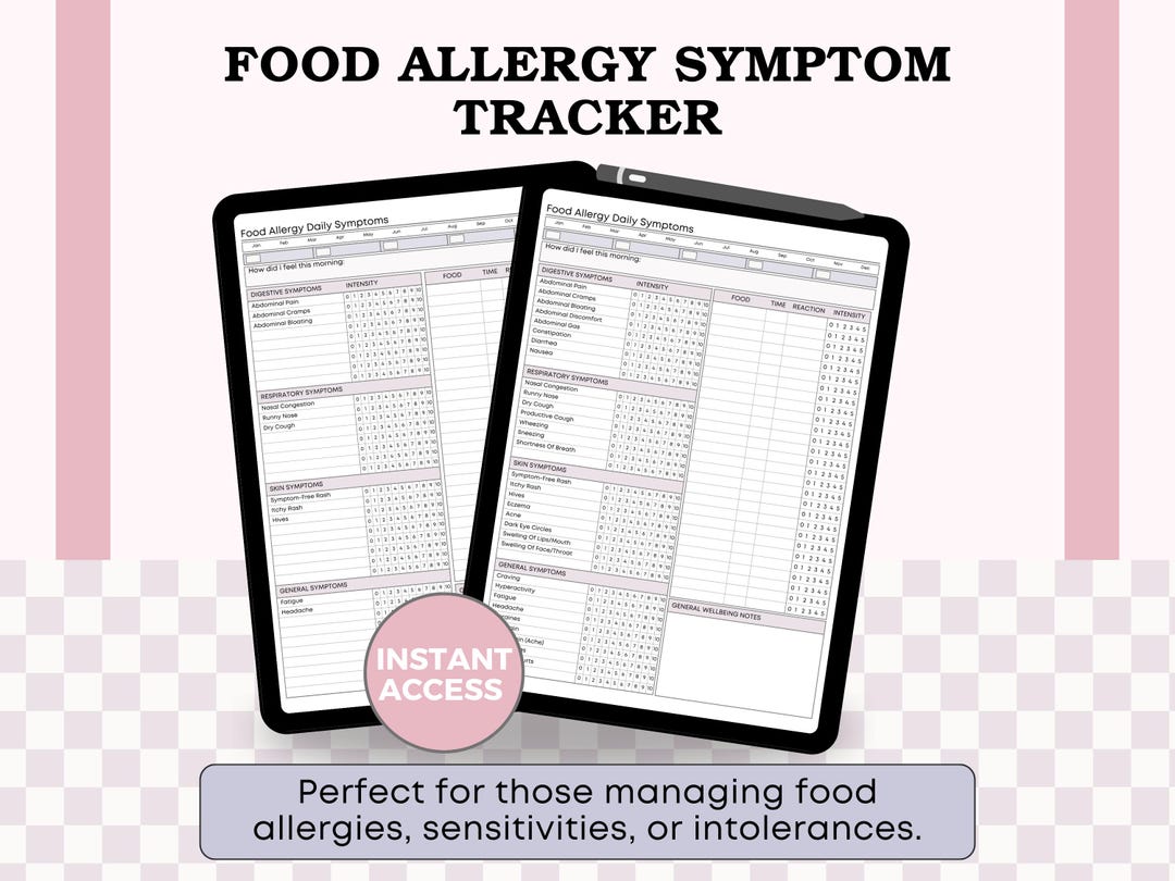 Food Allergy Tracker Printable | Symptom Log & Intensity Rating | Food ...