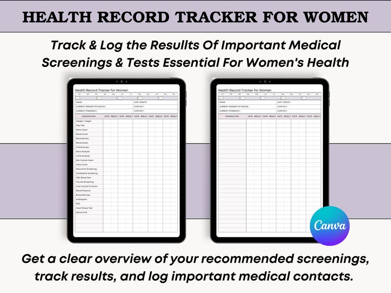 Health Tracker Printable | Medical Exam and Screening Log | Doctor and ...