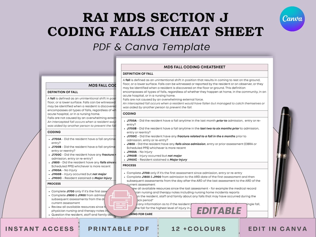 MDS Section J Falls & Injury Cheat Sheet - MDS Assessment Documentation ...