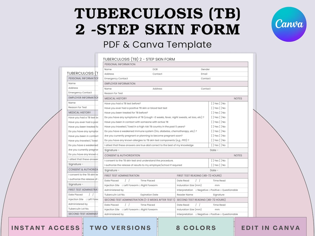 2 Step (TB) Tuberculosis Test Form - One Page - Nurse Compliance ...