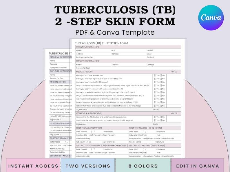 2 Step (TB) Tuberculosis Test Form - One Page - Nurse Compliance ...
