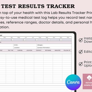 Lab Results Tracker Printable | Medical Test Log | Health Record ...