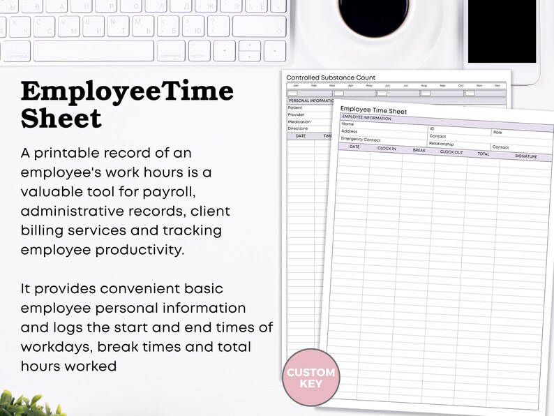 Editable Employee Timesheet,work Log,employee Timecard,work Organiser,employee Checklist ...