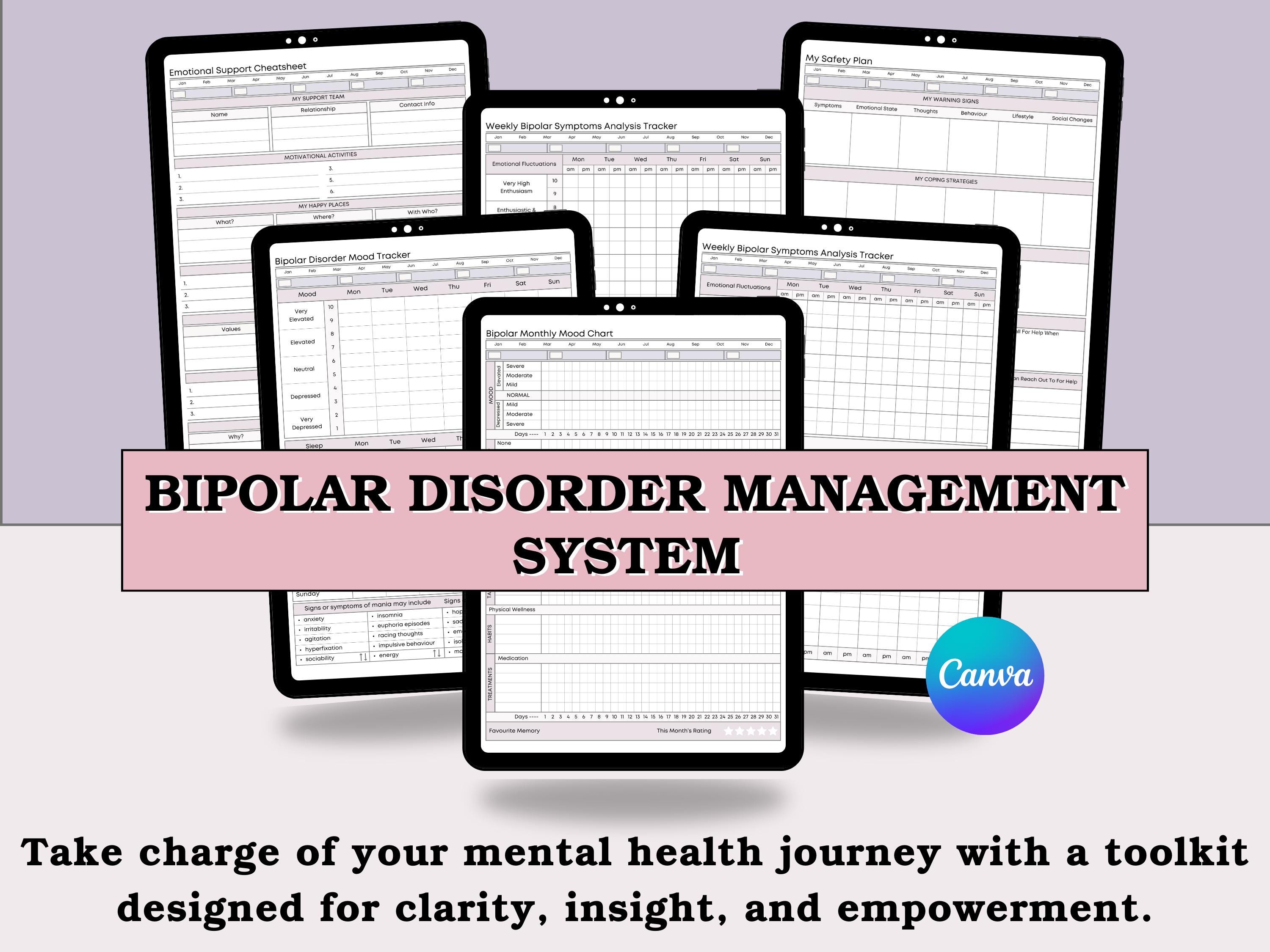 Bipolar Disorder Planner: Mood Tracker, Symptom Log, Safety Plan ...