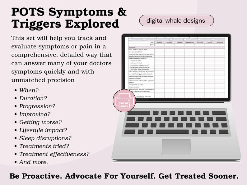 Pots Syndrome Tracker Printable PDF | Symptom Journal | Medical Tracker ...